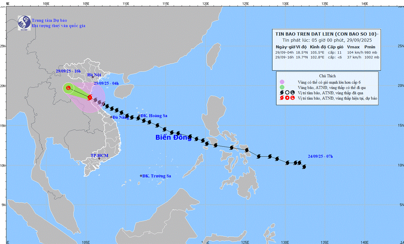 Dự báo thời tiết biển ngày và đêm 29/09/2025